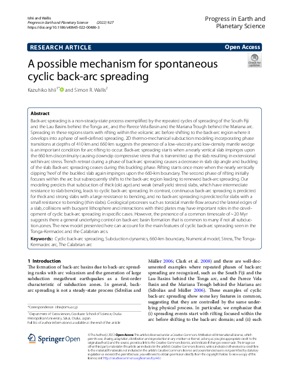 (PDF) Mechanism for Cyclic Back-Arc Spreading