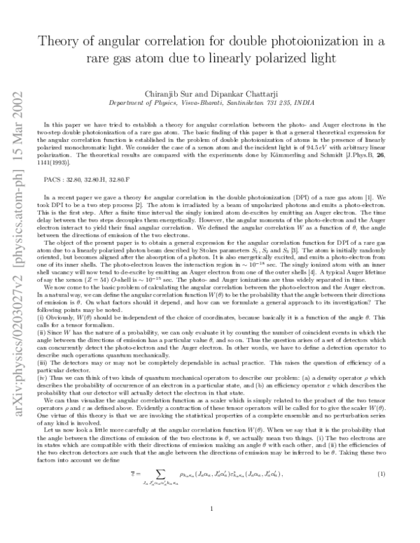 (PDF) Theory of angular correlation for double photoionization in a ...