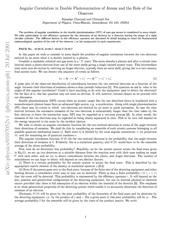 (PDF) Angular Correlation in Double photoionization of Atoms and the Role of the Detection Process