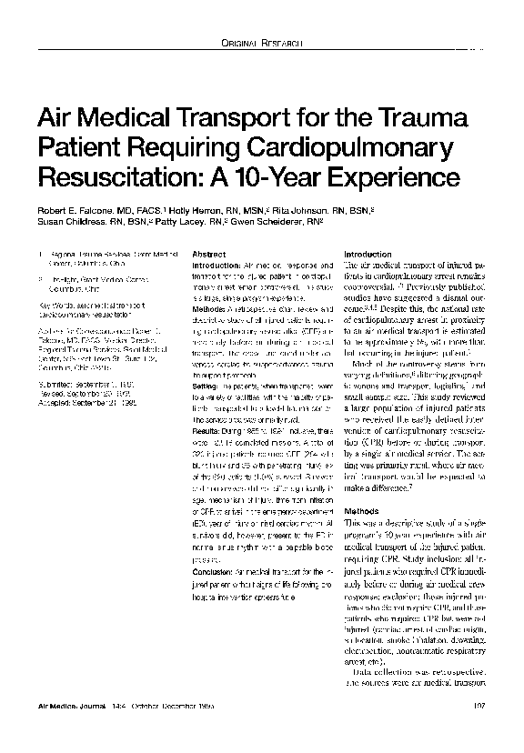 (PDF) Air medical transport for the trauma patient requiring ...