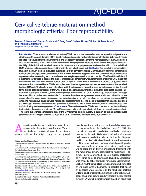 (PDF) Cervical vertebrae maturation method morphologic criteria: Poor ...