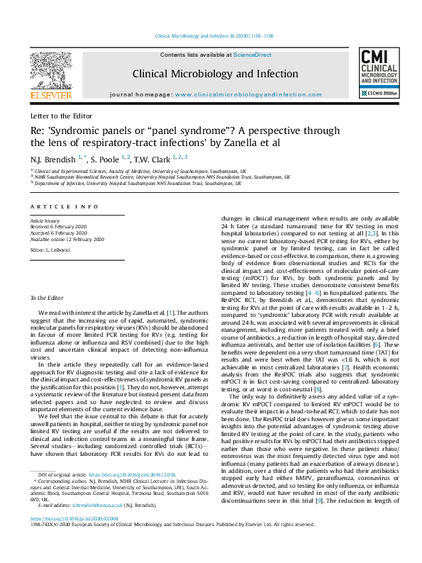 (PDF) Re: 'Syndromic panels or “panel syndrome”? A perspective through ...