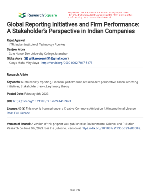 (PDF) Global Reporting Initiatives and Firm Performance: A Stakeholder ...
