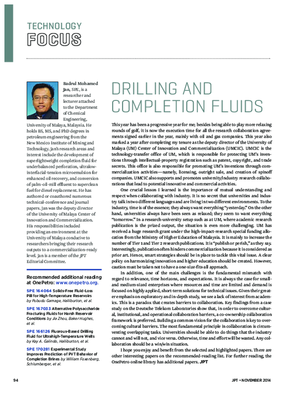 (PDF) Technology Focus: Drilling and Completion Fluids (November 2022)