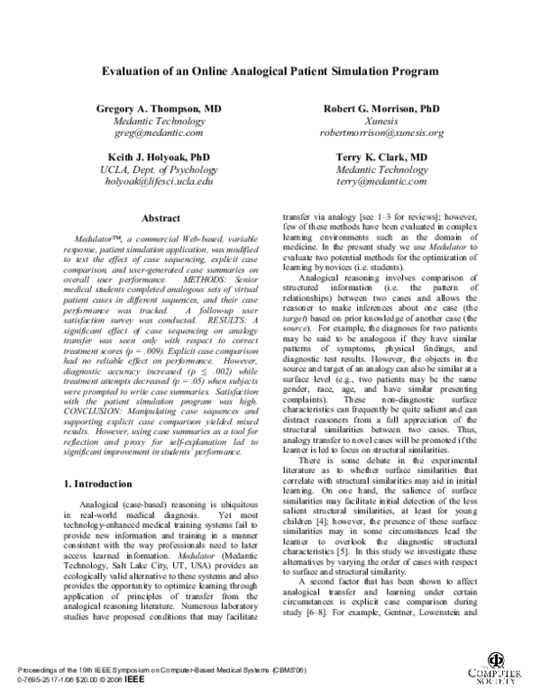 (PDF) Evaluation of an Online Analogical Patient Simulation Program