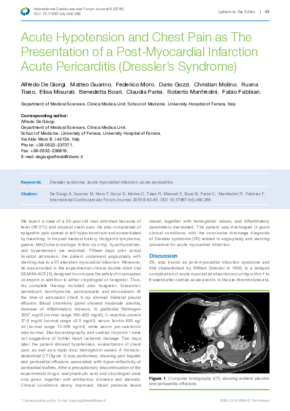 (PDF) Acute Hypotension and Chest Pain as the Presentation of a Post ...