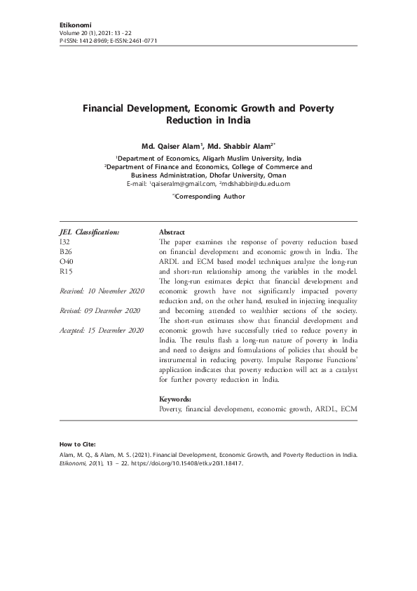 (PDF) Financial Development, Economic Growth and Poverty Reduction in ...