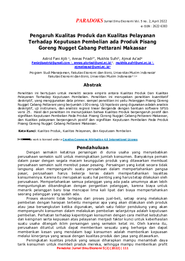 (PDF) Pengaruh Kualitas Produk dan Kualitas Pelayanan Terhadap Keputusan Pembelian ada Produk ...