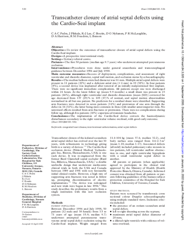 (PDF) Transcatheter closure of atrial septal defects using the Cardio ...