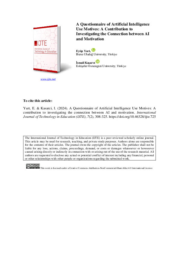 (PDF) A Questionnaire of Artificial Intelligence Use Motives: A ...