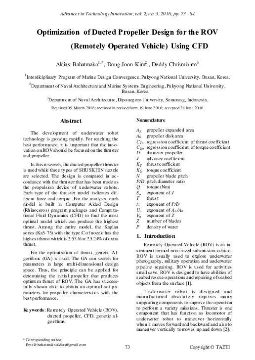 (PDF) Optimization of Ducted Propeller Design for the ROV (Remotely ...