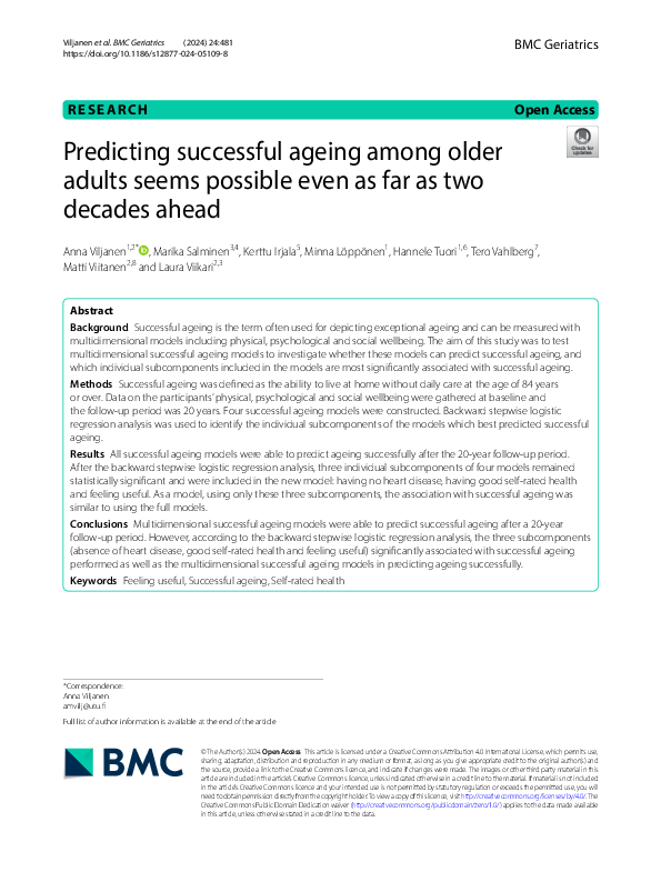 (PDF) Predicting successful ageing among older adults seems possible ...