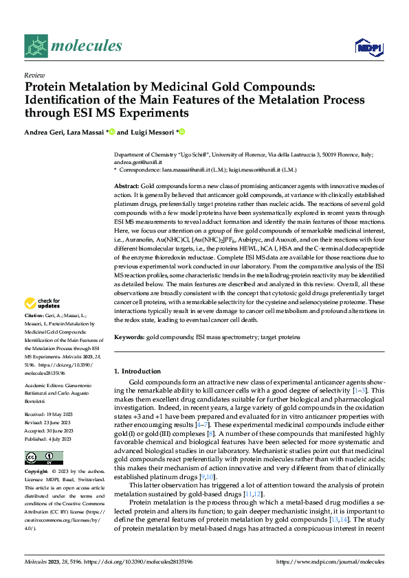 (PDF) Protein Metalation by Medicinal Gold Compounds: Identification of ...
