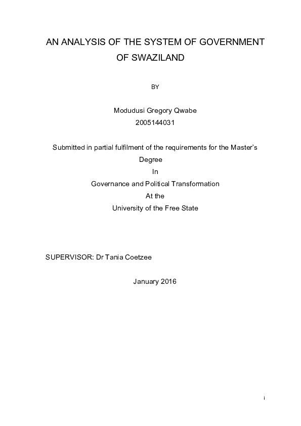 (PDF) An analysis of the system of government of Swaziland
