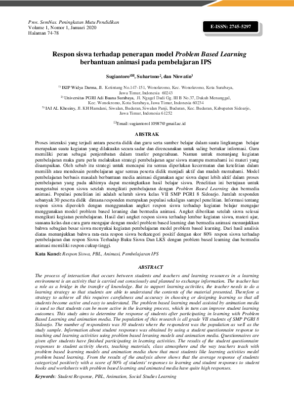 (PDF) Respon Siswa Terhadap Penerapan Model Problem Based Learning Berbantuan Animasi Pada ...