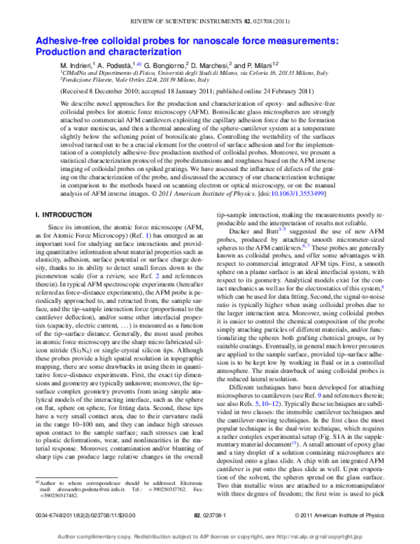 (PDF) Adhesive-free colloidal probes for nanoscale force measurements ...