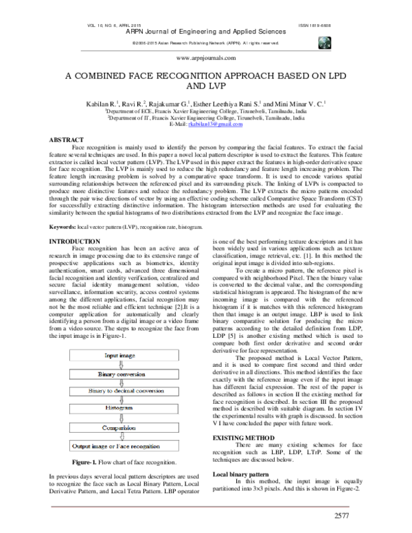 (PDF) A Combined Face Recognition Approach Based on LPD and LVP