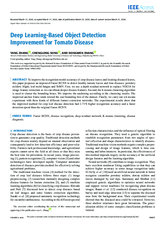 (PDF) Deep Learning-Based Object Detection Improvement for Tomato Disease