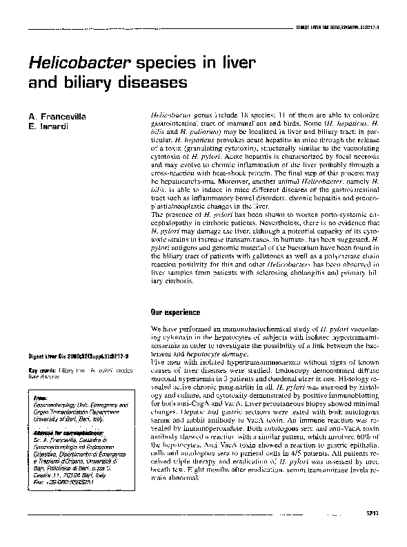 (PDF) Helicobacter species in liver and biliary diseases
