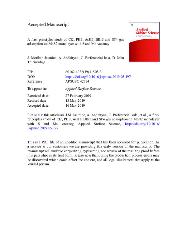 (PDF) A first-principles study of Cl2, PH3, AsH3, BBr3 and SF4 gas ...