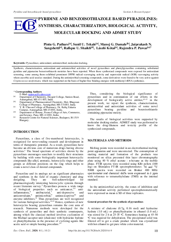 (PDF) Pyridine and Benzoisothiazole Based Pyrazolines: Synthesis, Characterization, Biological ...