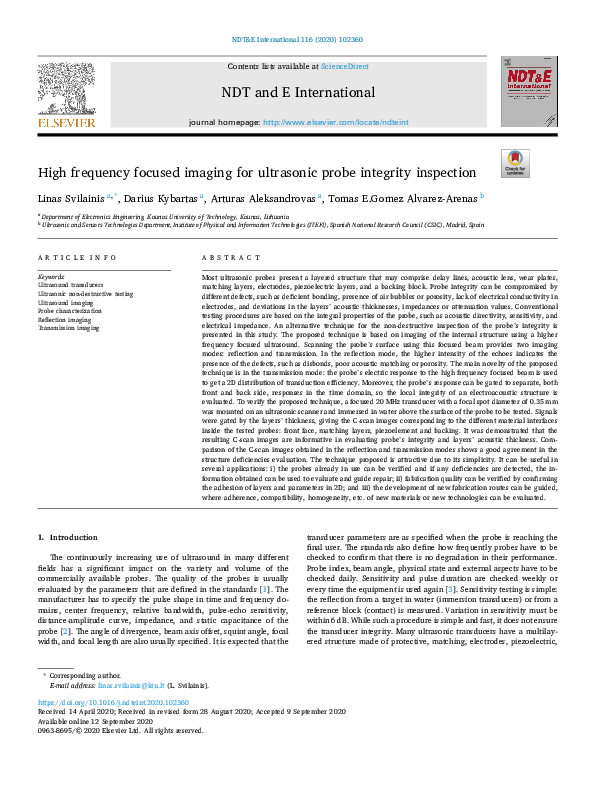 (PDF) High frequency focused imaging for ultrasonic probe integrity ...