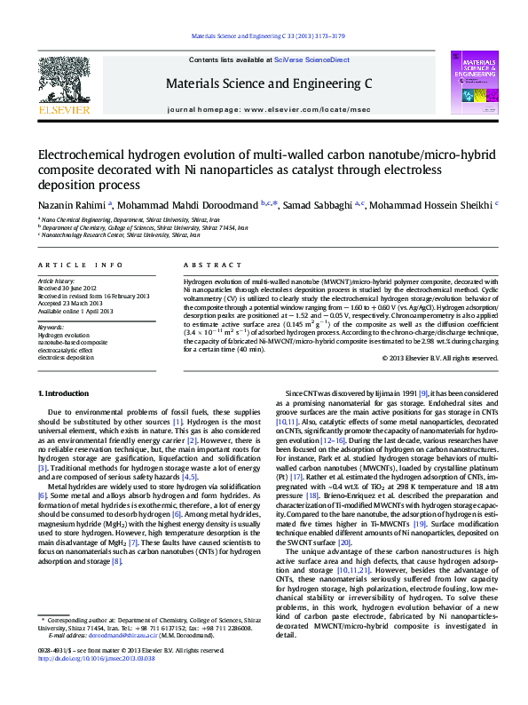 (PDF) Electrochemical hydrogen evolution of multi-walled carbon nanotube/micro-hybrid composite ...