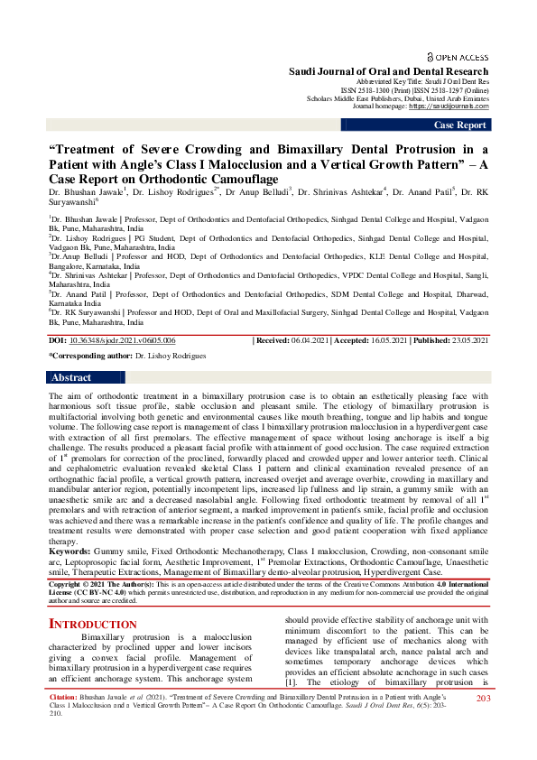 (PDF) “Treatment of Severe Crowding and Bimaxillary Dental Protrusion ...