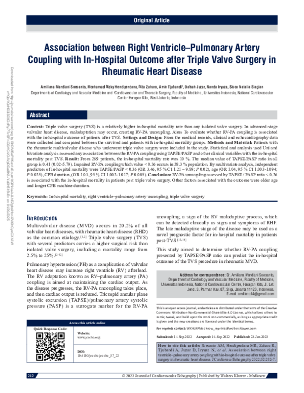 (PDF) Association between Right Ventricle-Pulmonary Artery Coupling with In-Hospital Outcome ...