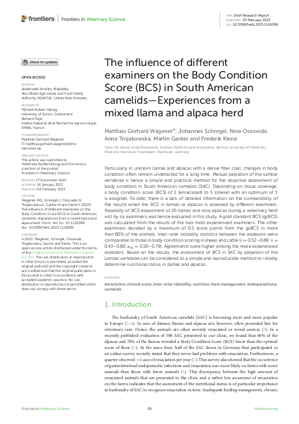 (PDF) The influence of different examiners on the Body Condition Score ...