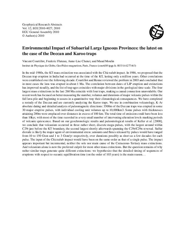 (PDF) Environmental Impact of Subaerial Large Igneous Provinces: the ...