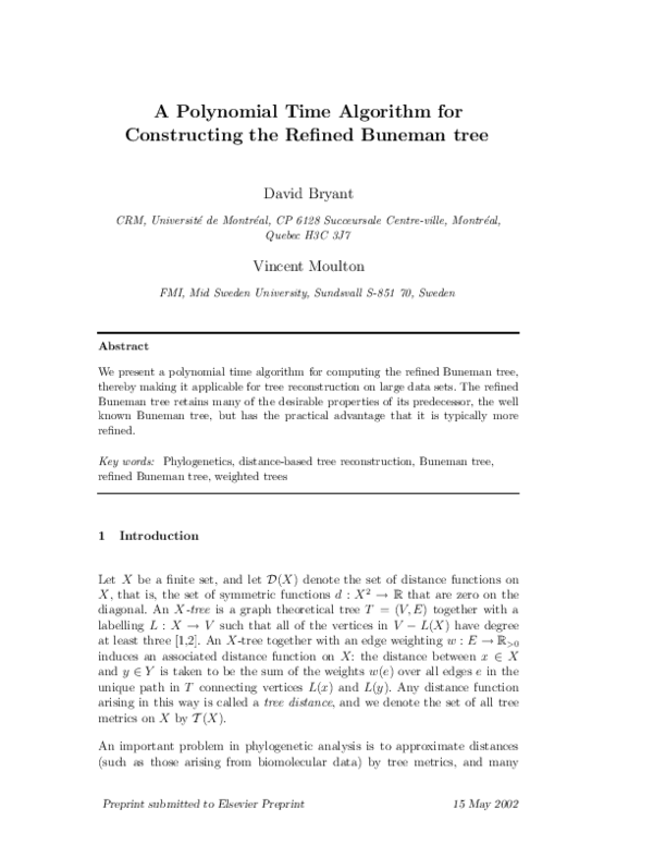 (PDF) A polynomial time algorithm for constructing the refined Buneman tree