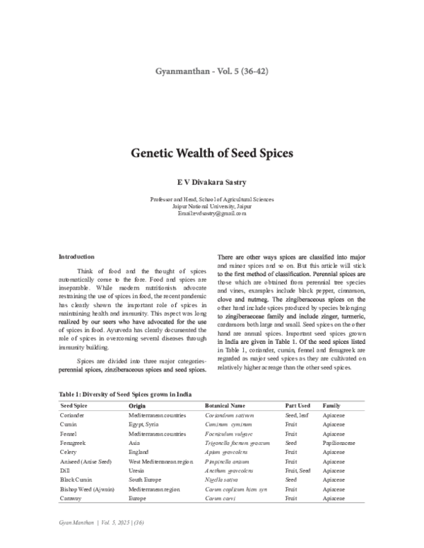 (PDF) Genetic Wealth of Seed Spices
