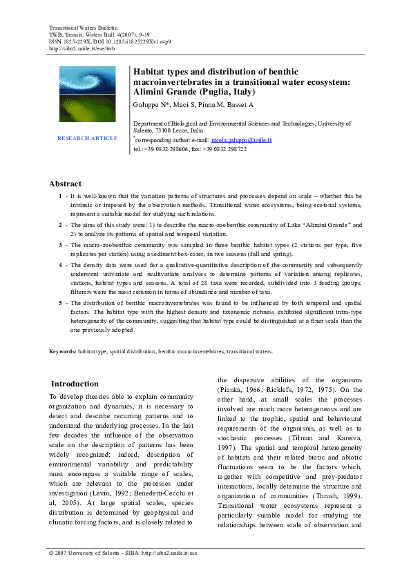 (PDF) Habitat types and distribution of benthic macroinvertebrates in a ...