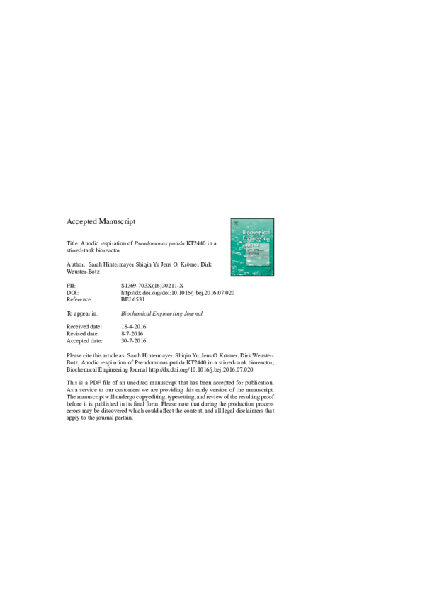 (PDF) Anodic respiration of Pseudomonas putida KT2440 in a stirred-tank ...