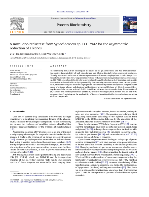 (PDF) A novel ene-reductase from Synechococcus sp. PCC 7942 for the ...