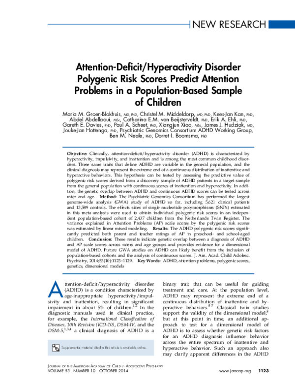 (PDF) Attention-deficit/hyperactivity disorder polygenic risk scores predict attention problems ...