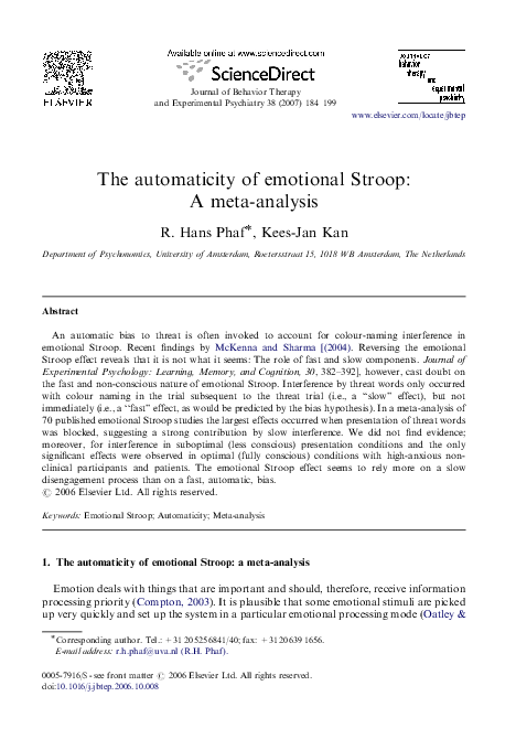 (PDF) The automaticity of emotional Stroop: A meta-analysis