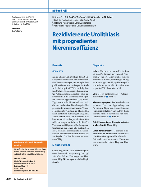 (PDF) Rezidivierende Urolithiasis mit progredienter Niereninsuffizienz