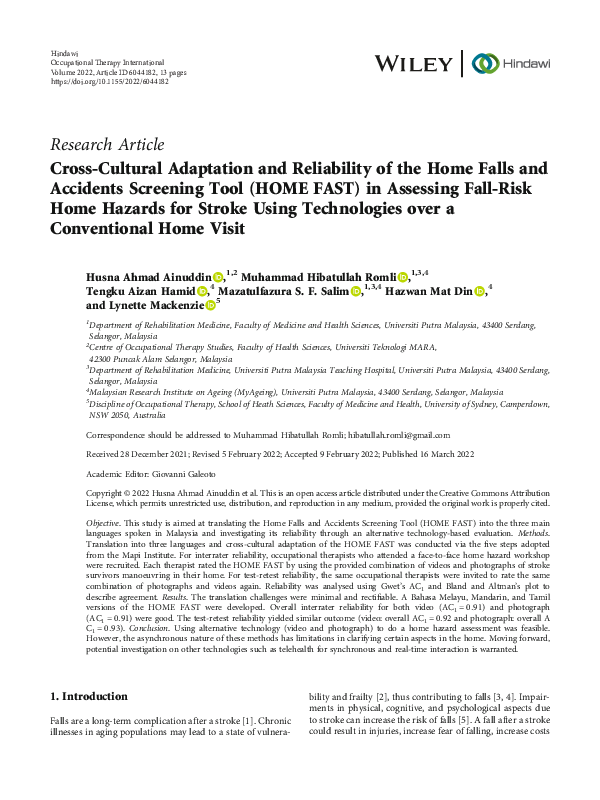 (PDF) Cross-Cultural Adaptation and Reliability of the Home Falls and Accidents Screening Tool ...