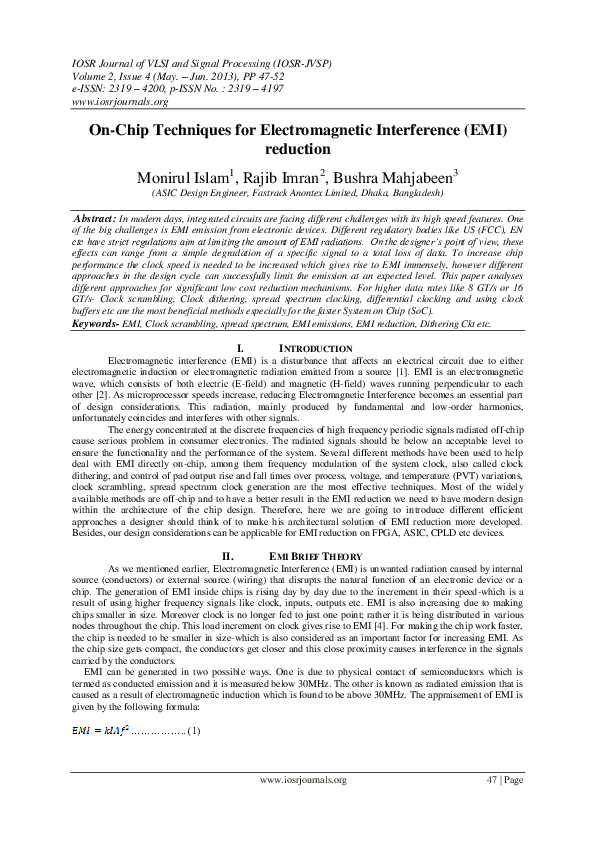 (PDF) On-Chip Techniques for Electromagnetic Interference (EMI) reduction