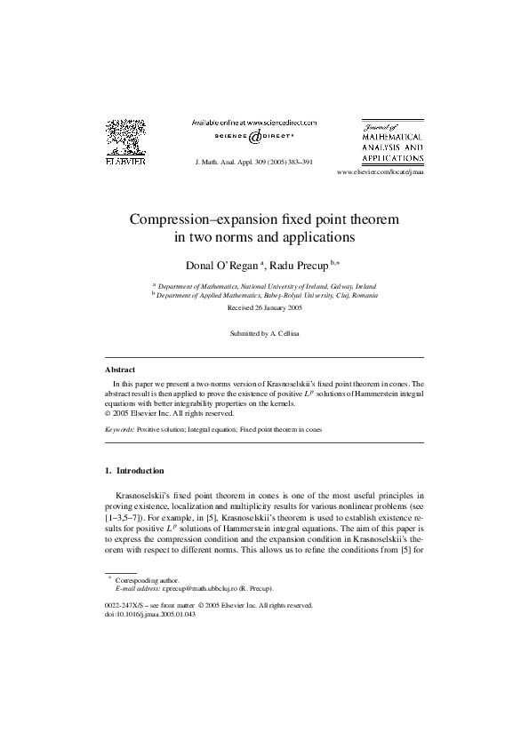(PDF) Compression–expansion fixed point theorem in two norms and applications
