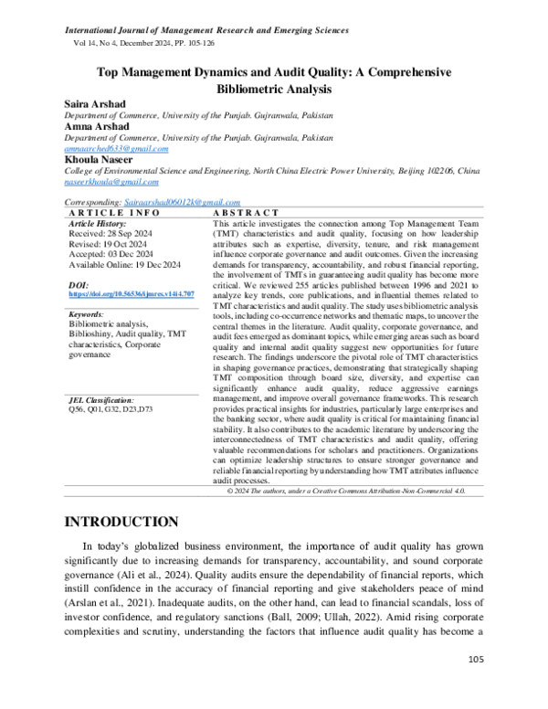 (PDF) Top Management Dynamics and Audit Quality: A Comprehensive Bibliometric Analysis