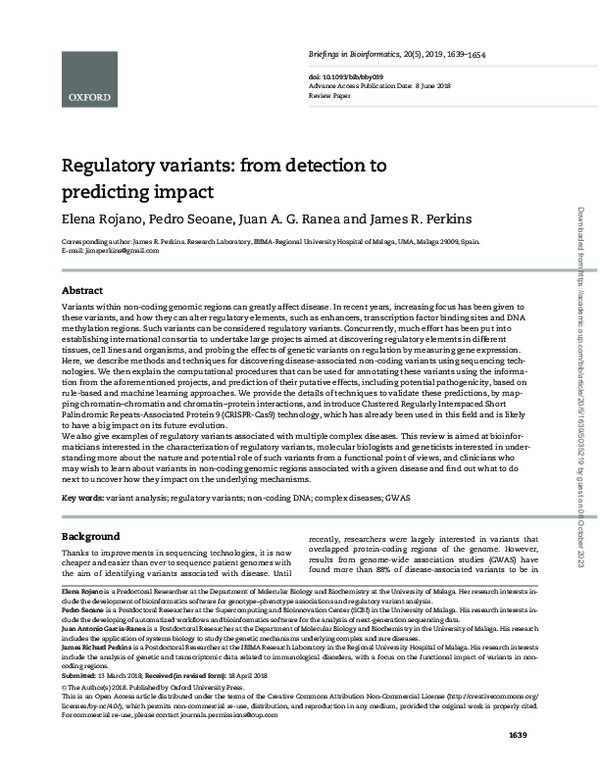 (PDF) Regulatory variants: from detection to predicting impact