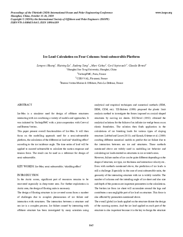 (PDF) Ice Load Calculation on Four Columns Semi-Submersible Platform