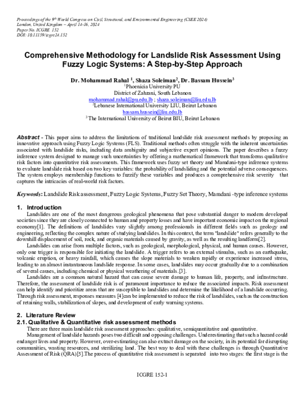 (PDF) Comprehensive Methodology for Landslide Risk Assessment Using Fuzzy Logic Systems: A Step ...