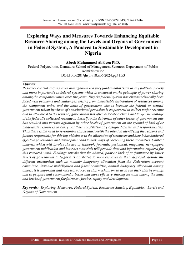 (PDF) Exploring Ways and Measures Towards Enhancing Equitable Resource ...