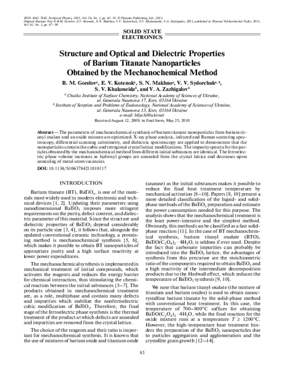 (PDF) Structure and optical and dielectric properties of barium titanate nanoparticles obtained ...