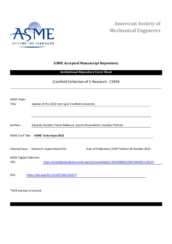 (PDF) Update of the sCO2-Test Rig at Cranfield University