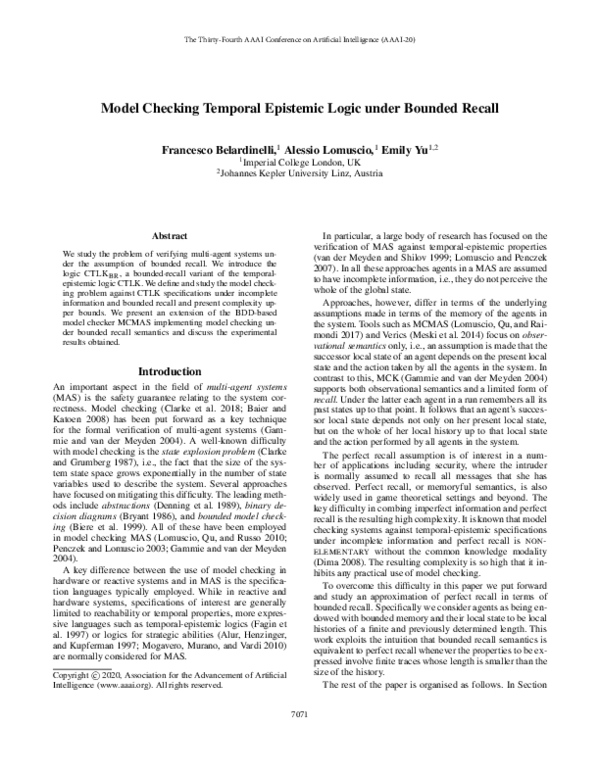 (PDF) Model Checking Temporal Epistemic Logic under Bounded Recall